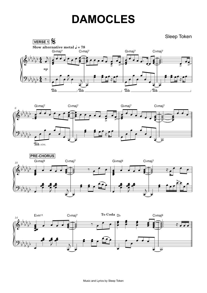 Play Official version of Damocles Sheet Music by Sleep Token for Piano ...