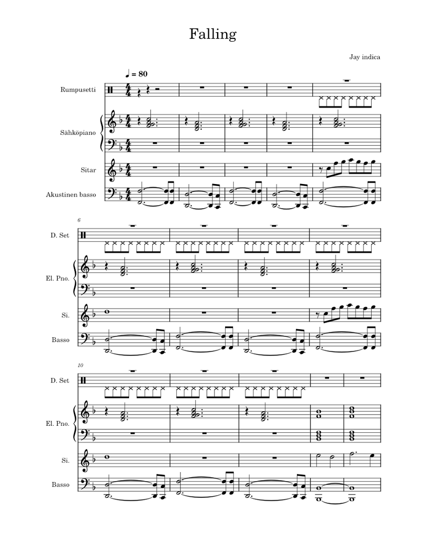 Falling Sheet music for Piano, Bass guitar, Drum group, Sitar (Choral ...