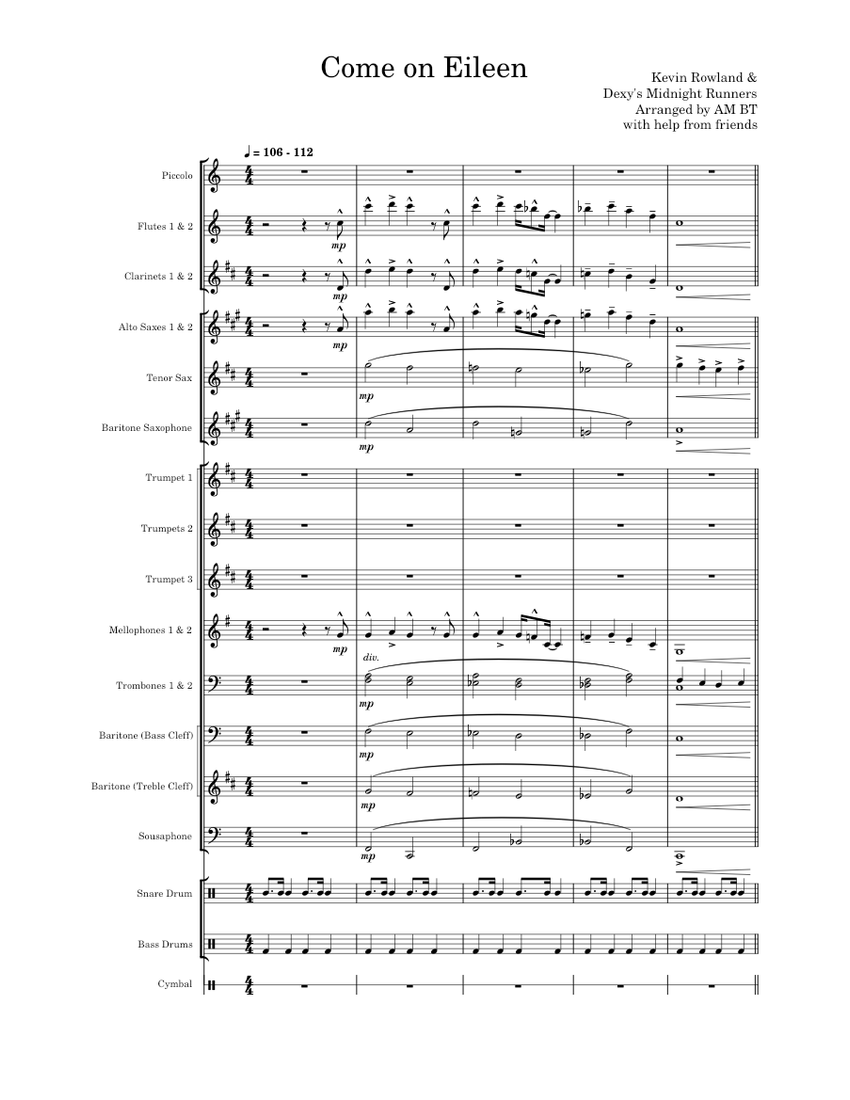 Come on Eileen | for Marching Band Sheet music for Trombone, Flute piccolo, Flute, Clarinet in b ...