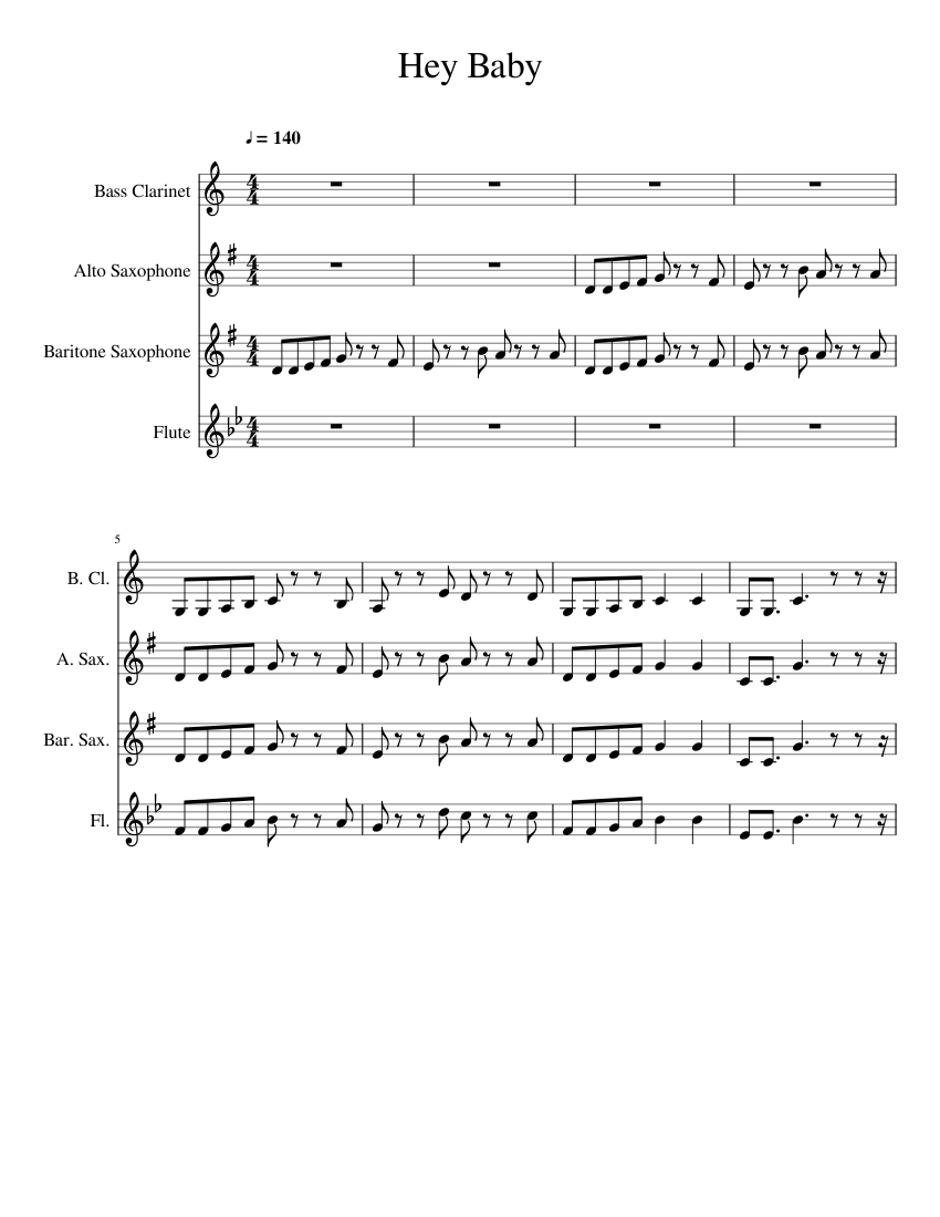 Hey Baby Sheet music for Flute, Clarinet bass, Saxophone alto ...