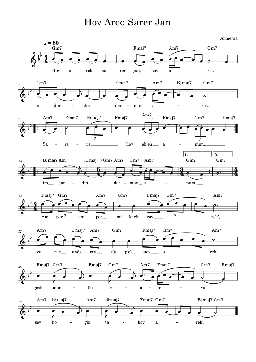 Hov areq sarer jan – Armenian Folk Song Sheet music for Piano (Solo) Easy | Musescore.com