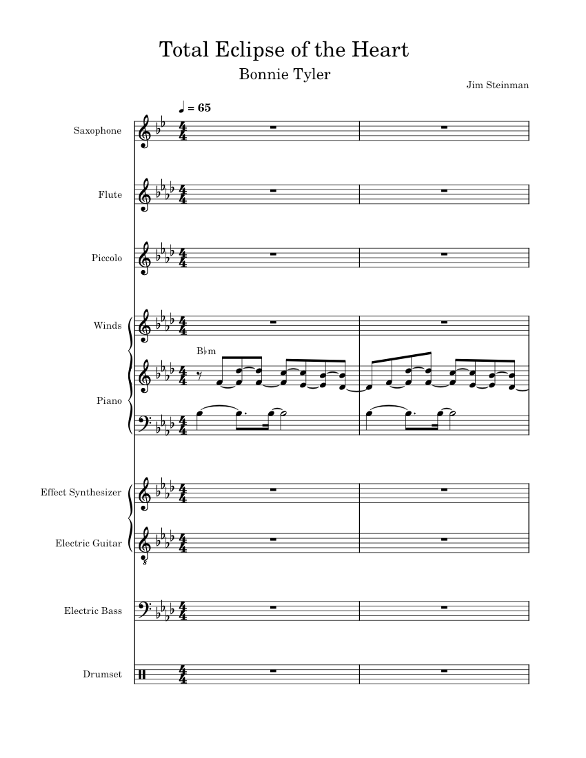 Total Eclipse Of The Heart - Bonnie Tyler Sheet Music for Piano, Flute piccolo, Flute, Guitar ...