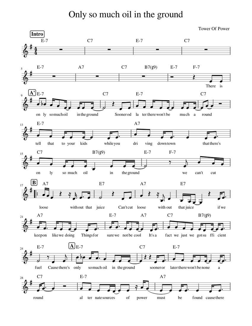 Only so much oil in the ground 1234 Sheet music for Piano (Solo) Easy ...