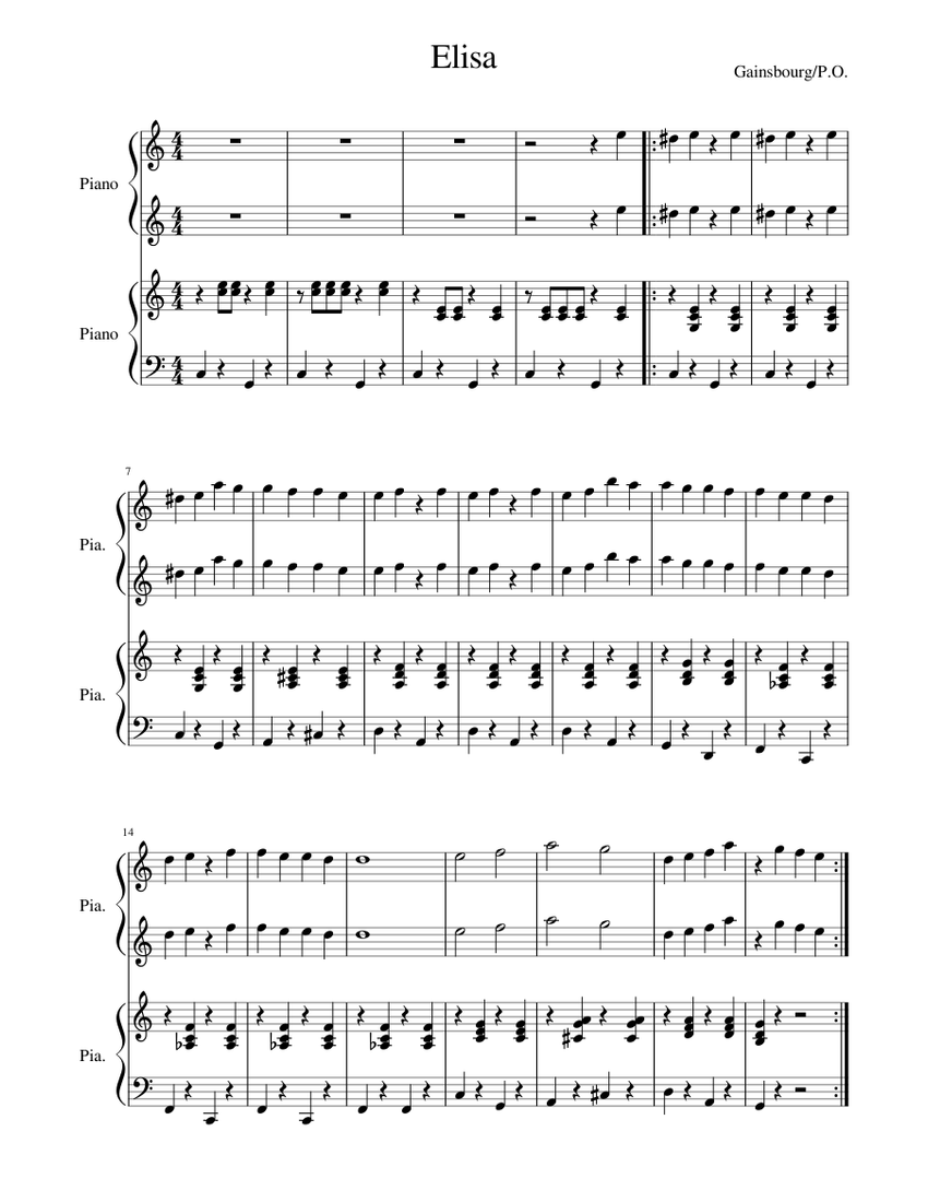 Elisa Sheet music for Piano (Piano Duo) | Musescore.com