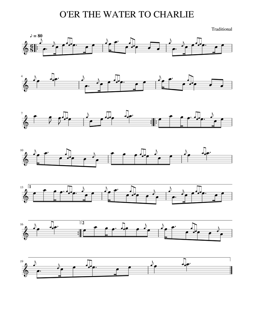 Traditional music - O'ER THE WATER TO CHARLIE Sheet music for Piano ...