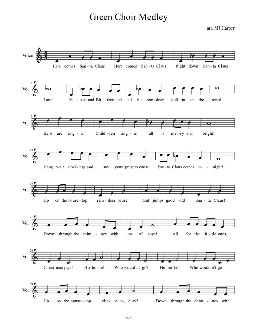 Green Choir Medley LYRICS Sheet music for Voice (other) (Solo ...