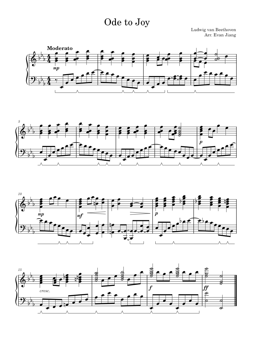 Ode to Joy from Beethoven's 9th Symphony, Arranged for Piano Sheet ...