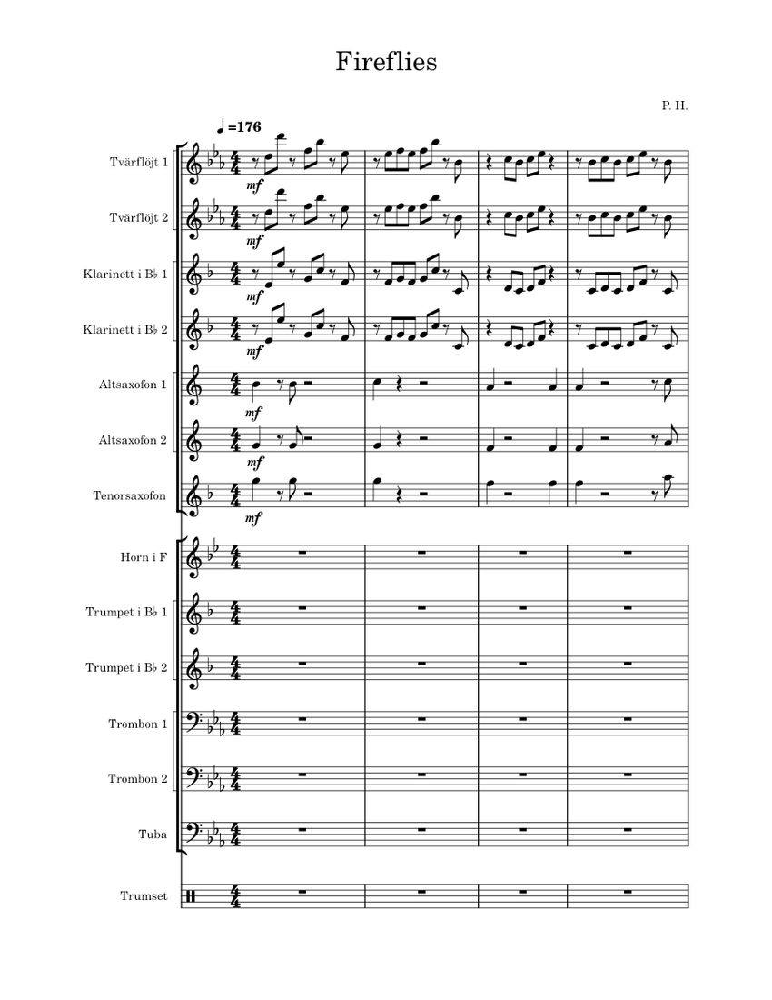 Fireflies – Owl City Fireflies Sheet music for Trombone, Tuba, Flute ...