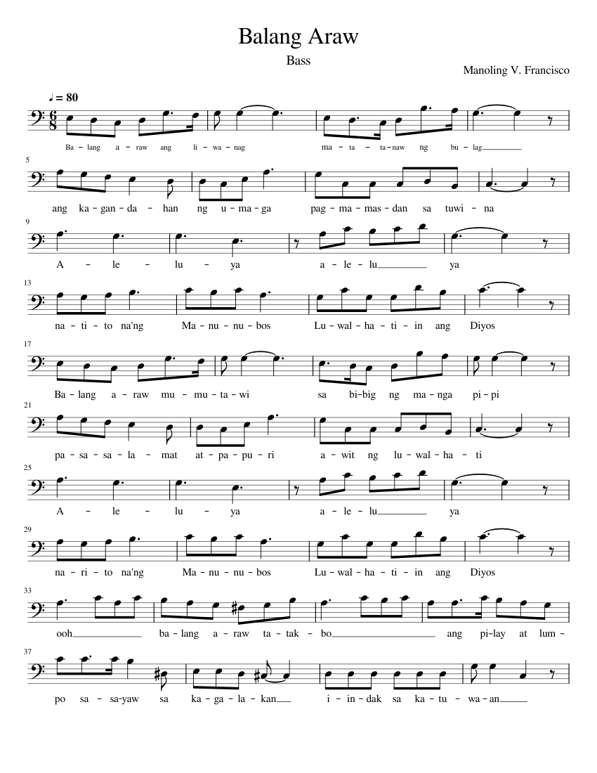 Balang Araw Bass Sheet music for Bass voice (Solo) | Musescore.com