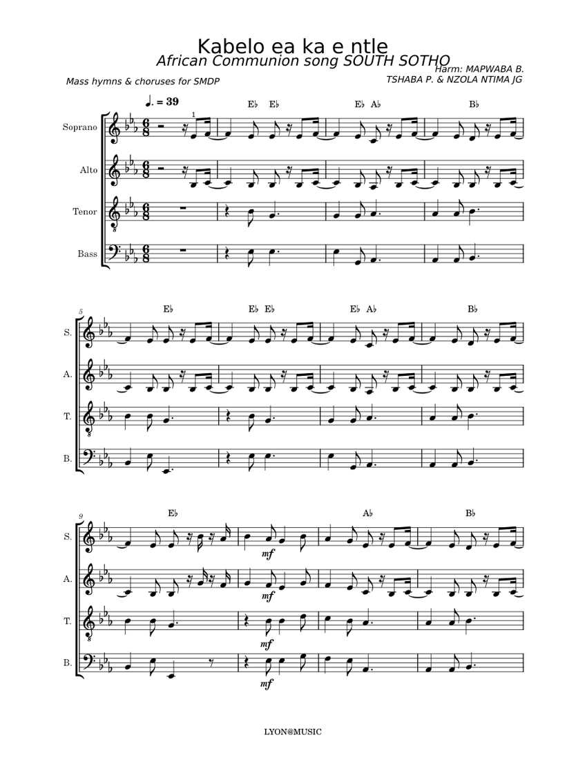 Kabelo_ea-ka Kabelo ea ka e ntle Sheet music for Soprano, Alto, Tenor ...