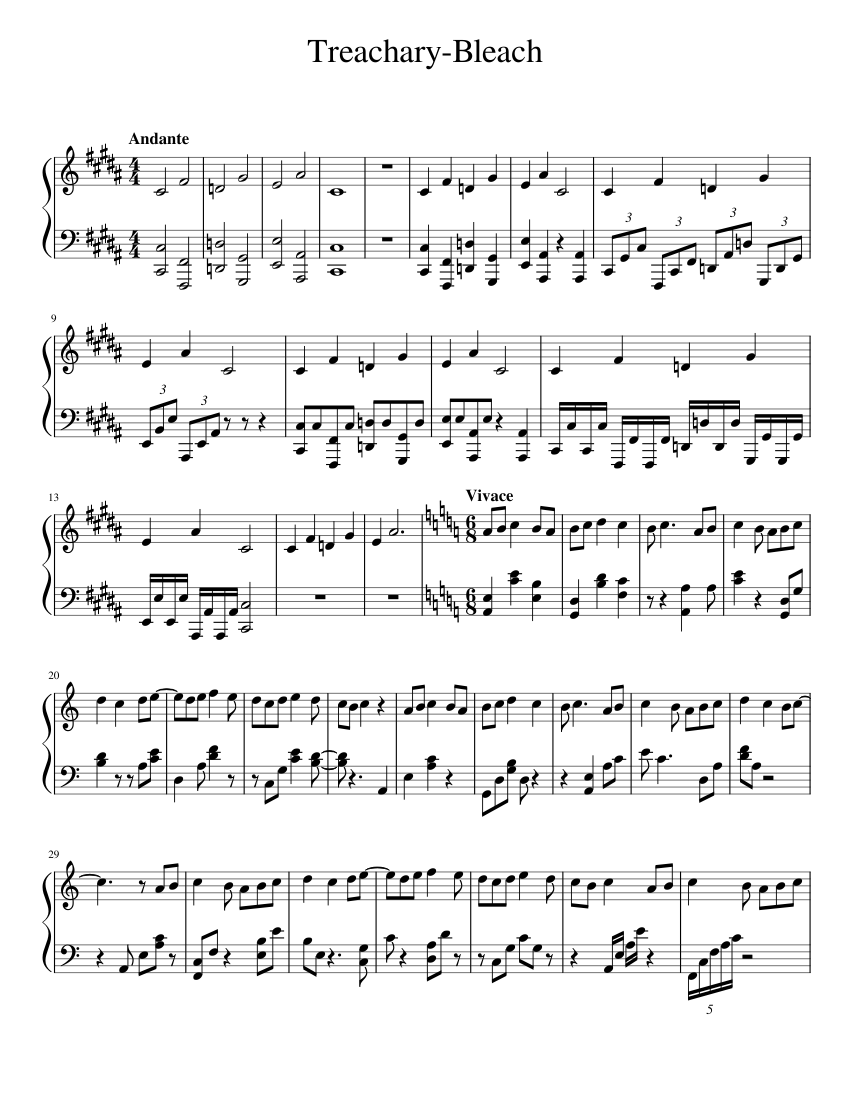 Treachery-Bleach Sheet music for Piano (Solo) | Musescore.com