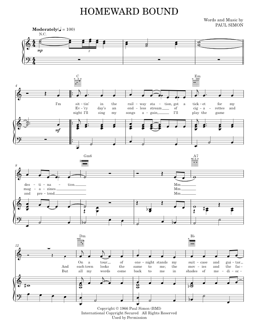 Play Official version of Homeward bound sheet music by Paul Simon for ...