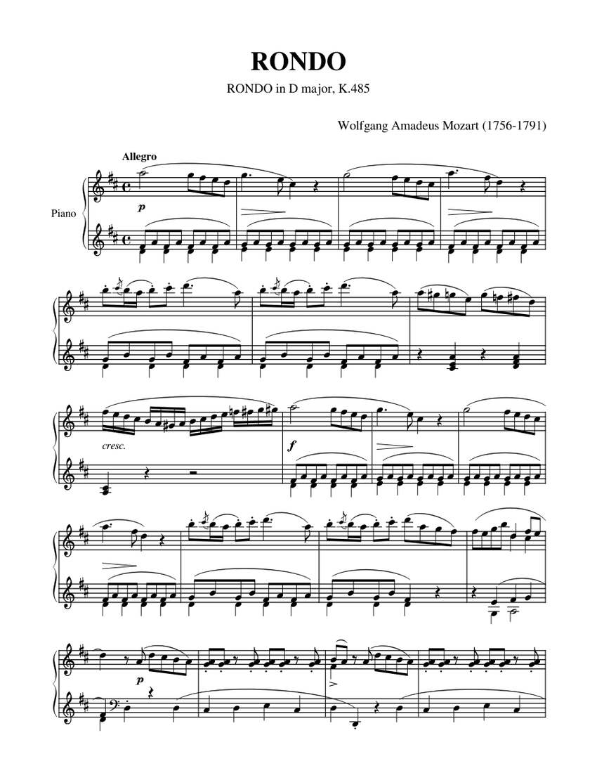 RONDO (Mozart) Sheet music for Piano (Solo) | Musescore.com