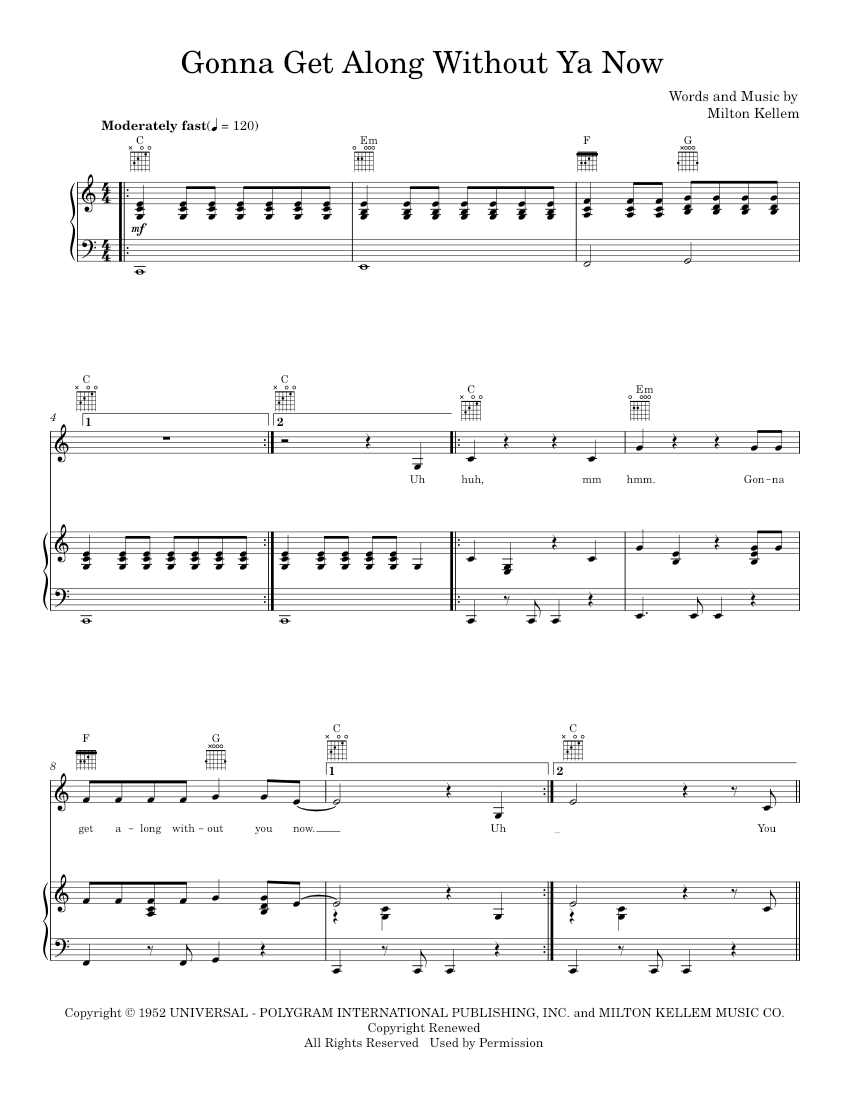 Gonna Get Along Without Ya Now Sheet music for Piano, Vocals by She ...