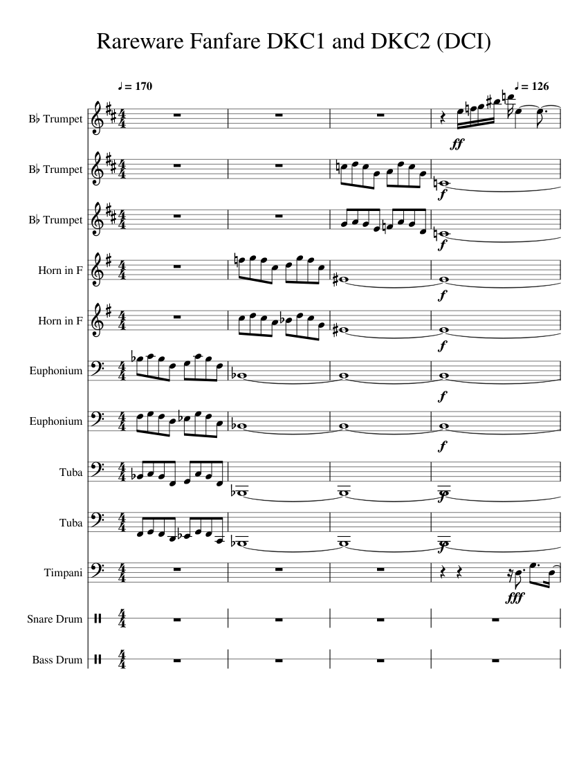 Rareware Fanfare (DCI) Sheet music for Euphonium, Tuba, Trumpet in b ...