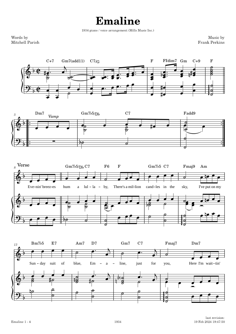 Emaline – Frank Perkins, Mitchell Parish [1934 piano / vocal ...