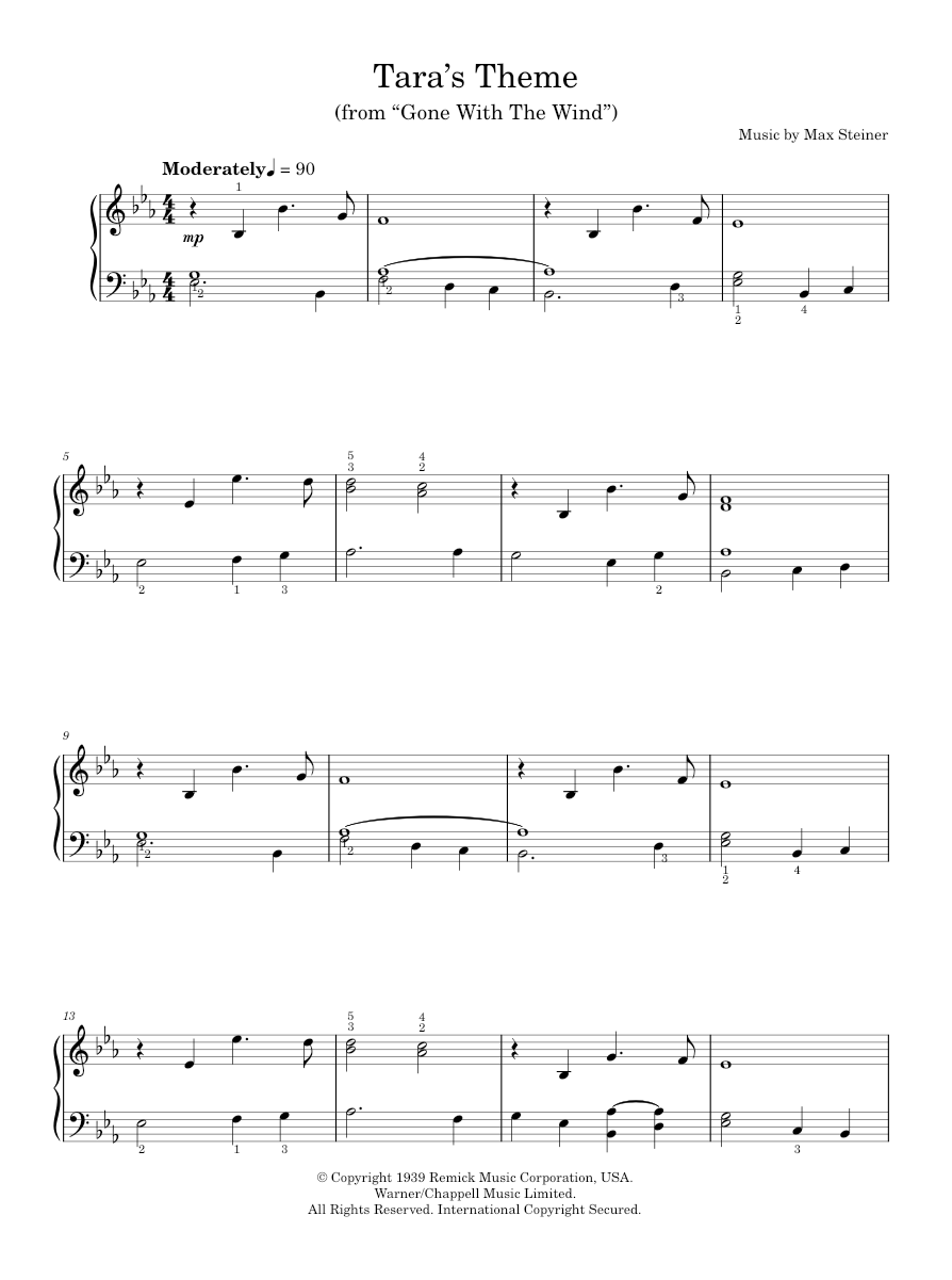 Play Official version of Tara Theme (from 'Gone With The Wind') sheet music by Max Steiner for ...