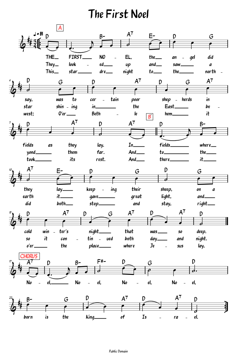 The First Noel (Lead sheet with lyrics ) Sheet music for Piano (Solo ...
