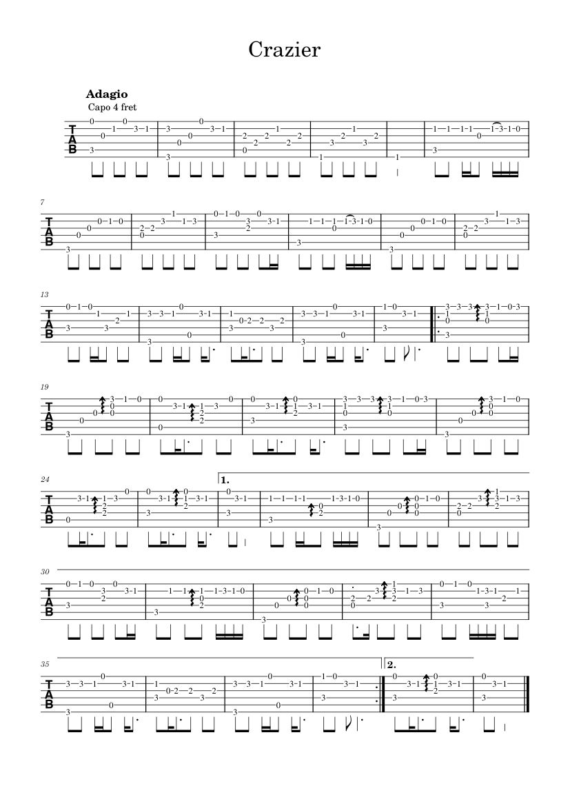 Crazier – Taylor Swift Sheet Music and Tab for Guitar (Solo ...