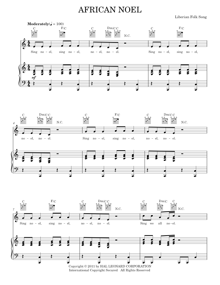 Play Official version of African noel Sheet Music by Misc Traditional ...
