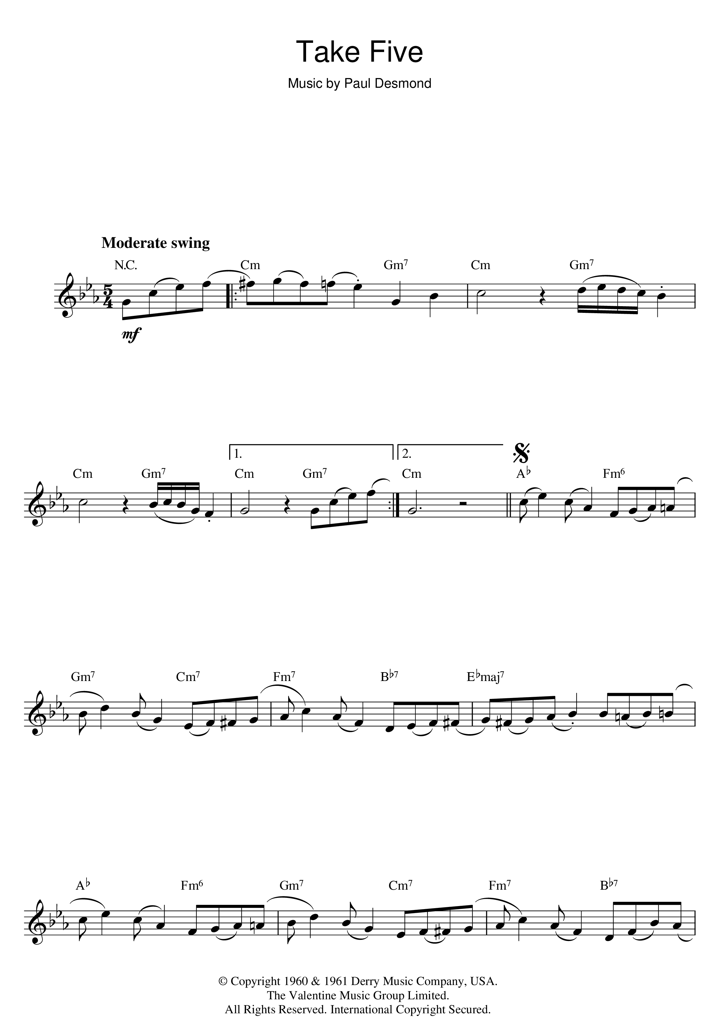 Play Official version of Take Five sheet music by Paul Desmond for ...