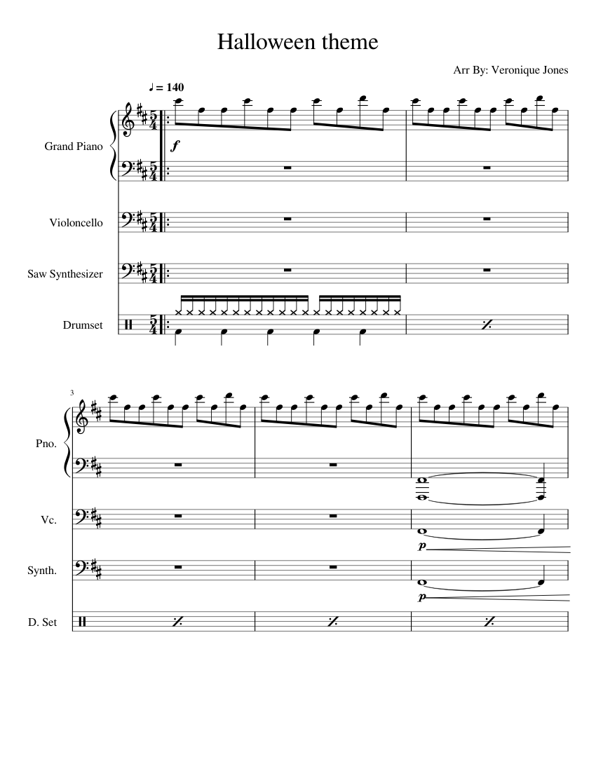 Halloween theme Sheet music for Piano, Cello, Drum group, Synthesizer ...