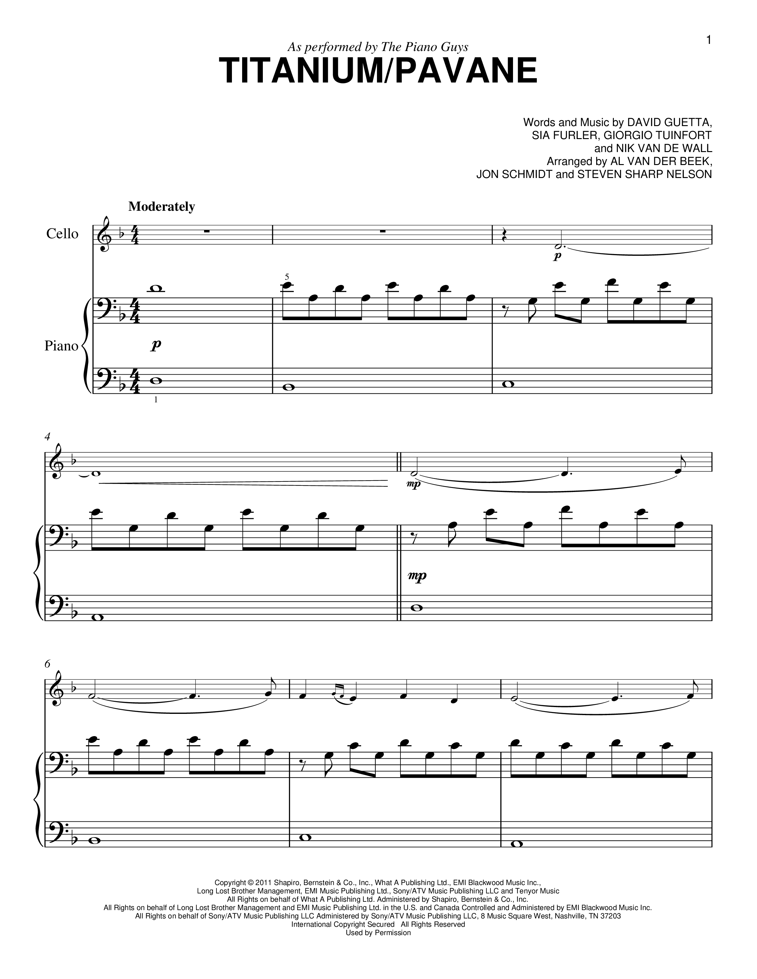 Play Official version of Titanium / Pavane sheet music by David Guetta for Piano, Cello ...