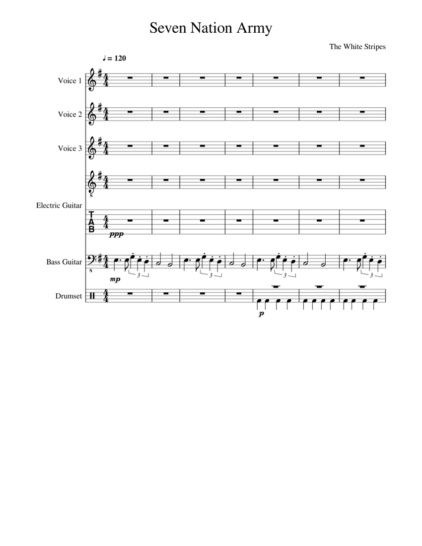 Seven Nation Army Sheet music for Piano, Guitar, Bass guitar, Drum ...