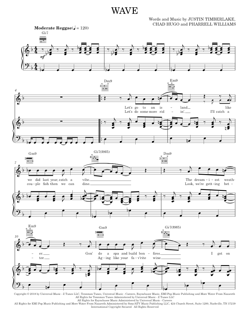Play Official version of Wave sheet music by Justin Timberlake for ...