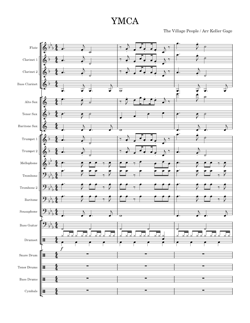 YMCA – Village People YMCA Sheet Music for Trombone, Tuba, Flute ...