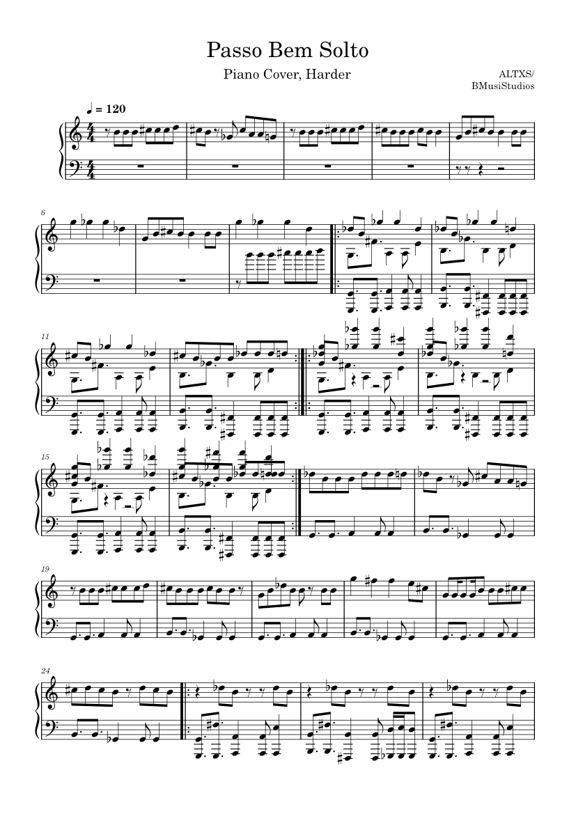 Passo Bem Solto - ALTXS | BMS Piano Cover Sheet Music for Piano (Solo ...
