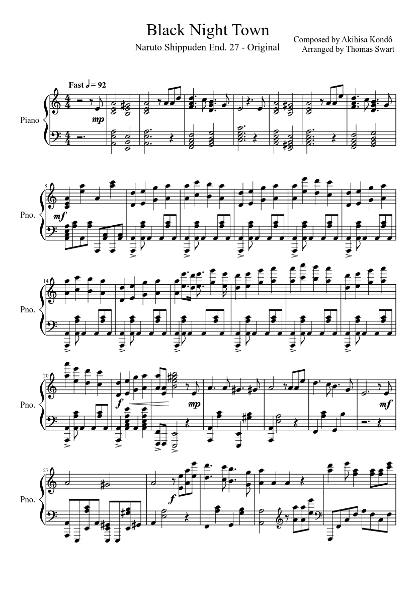 Black Night Town Sheet Music for Piano (Solo) | MuseScore.com
