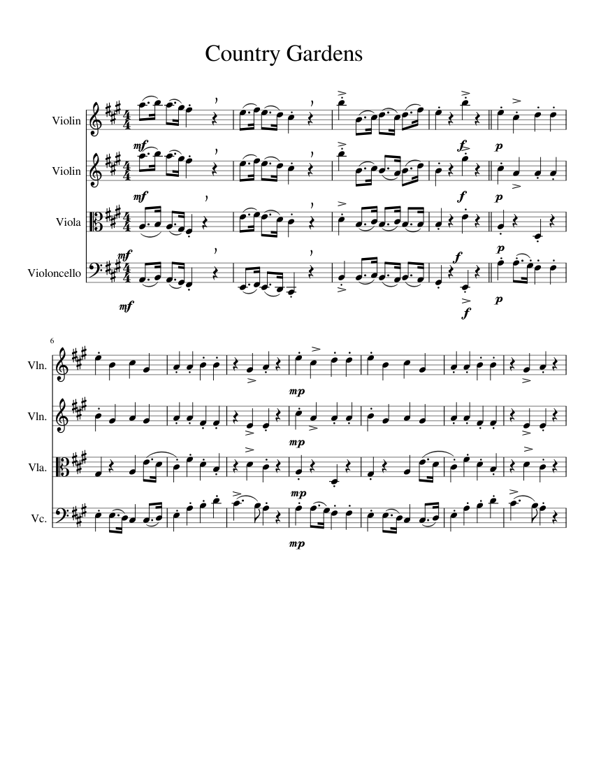Country Gardens Sheet music for Violin, Viola, Cello (String Orchestra ...