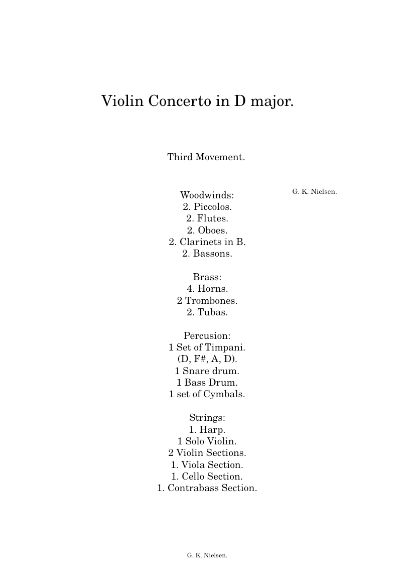 Violin Concerto in D major (Third movement) - G. K. Nielsen. Sheet ...