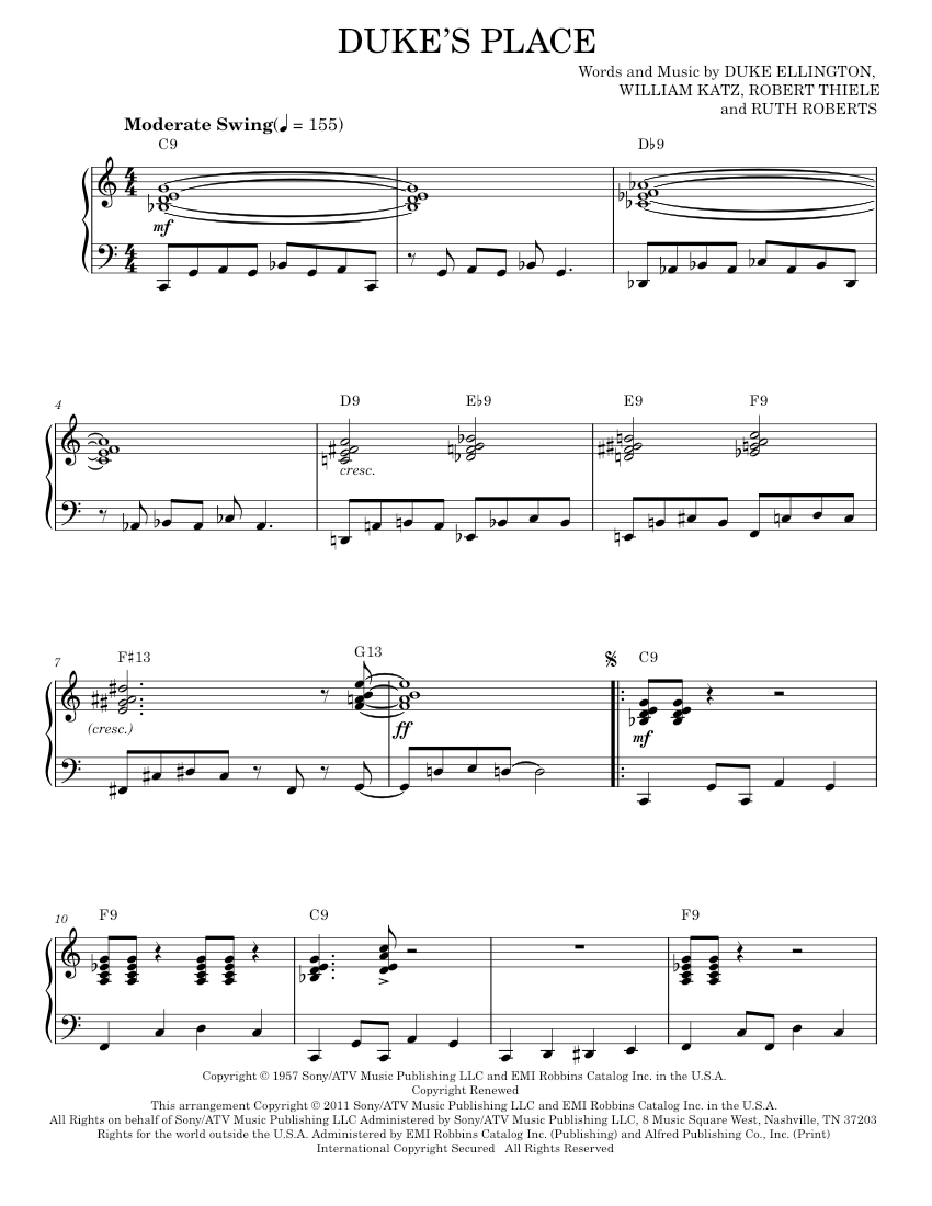 Duke's Place Sheet music for Piano by Duke Ellington Official ...