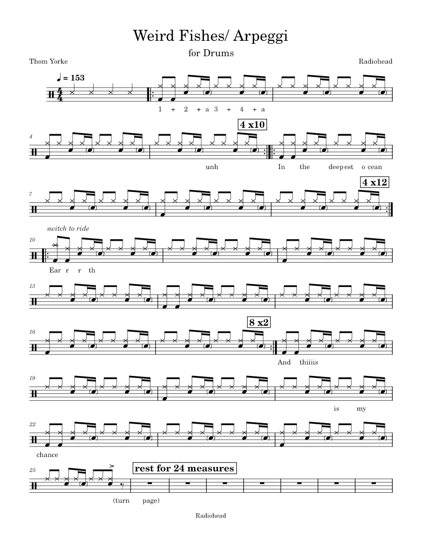 Weird Fishes/Arpeggi – Radiohead Weird Fishes/Arpeggi [for Drums] Sheet ...