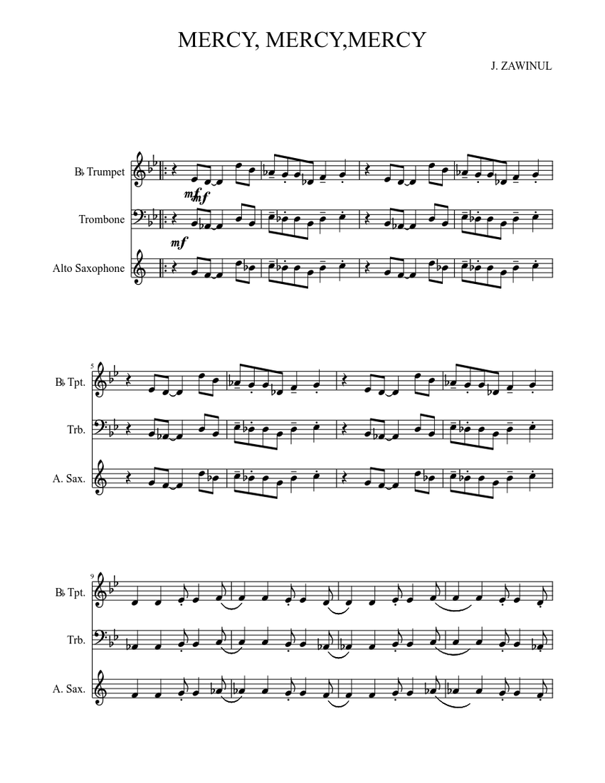 Mercy, Mercy, Mercy for Trio Sheet music for Trombone, Trumpet other ...