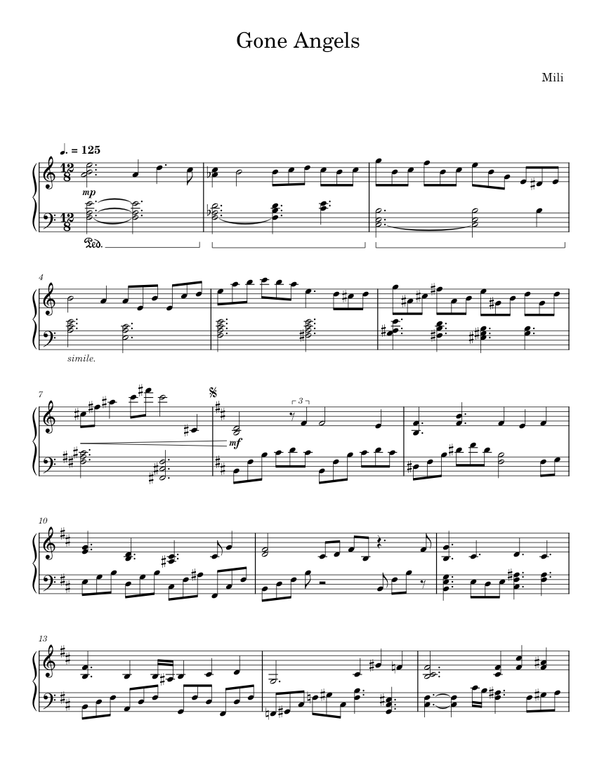 Gone Angels - Mili Sheet Music for Piano (Solo) | MuseScore.com
