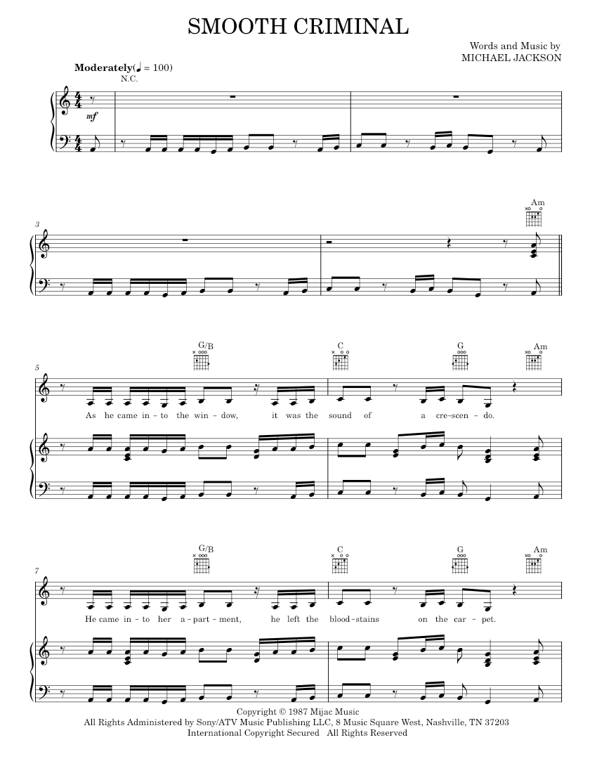 Play Official version of Smooth Criminal Sheet Music by Alien Ant Farm ...