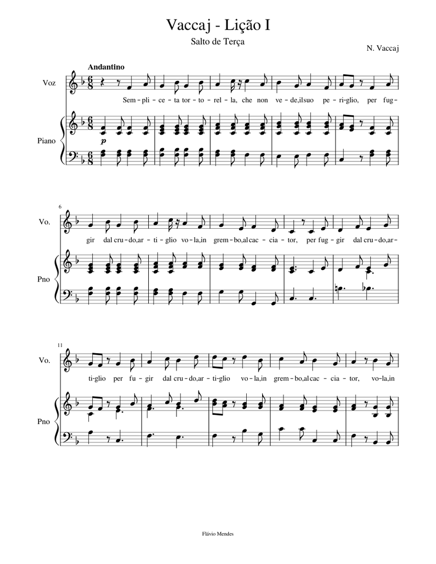 Metodo pratico di canto – Vaccaj Nicola Sheet music for Piano, Vocals ...