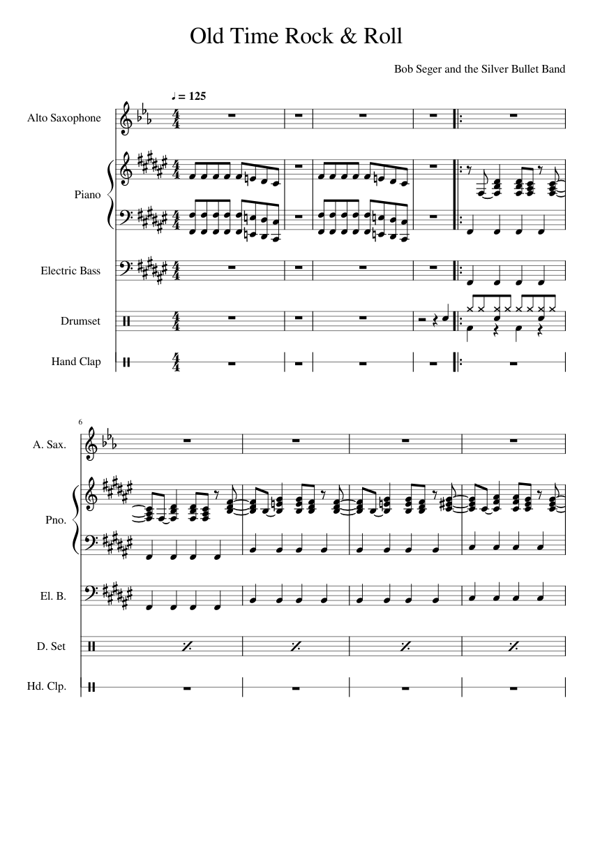 Old Time Rock & Roll Sheet music for Piano, Saxophone alto, Bass guitar ...