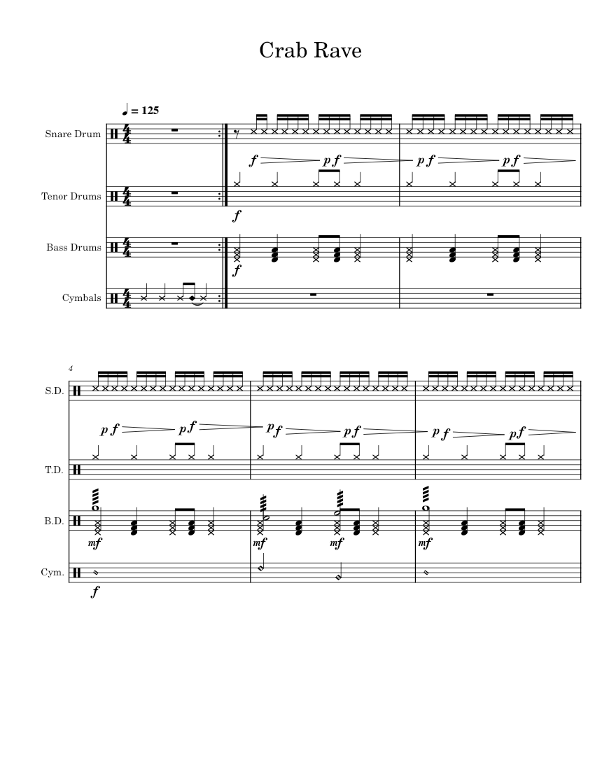 Crab rave – Noisestorm Sheet music for Snare drum, Crash, Tenor drum ...
