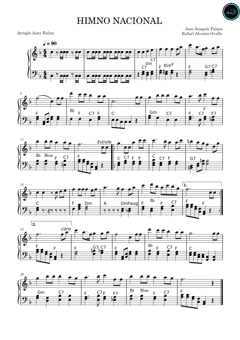 Himno Nacional de Guatemala – Himnos Nacionales HIMNO NACIONAL A1 Sheet music for Piano (Solo ...