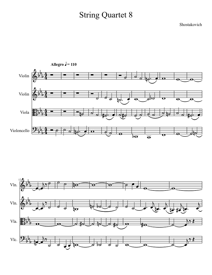 Shostakovich String Quartet 8 Sheet music for Violin, Viola (Mixed Trio) | Musescore.com