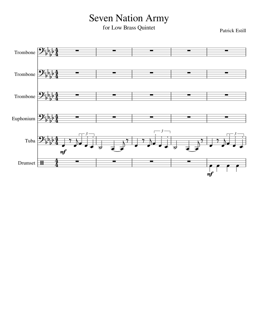 Seven Nation Army For Low Brass Ensamble Sheet music for Trombone ...