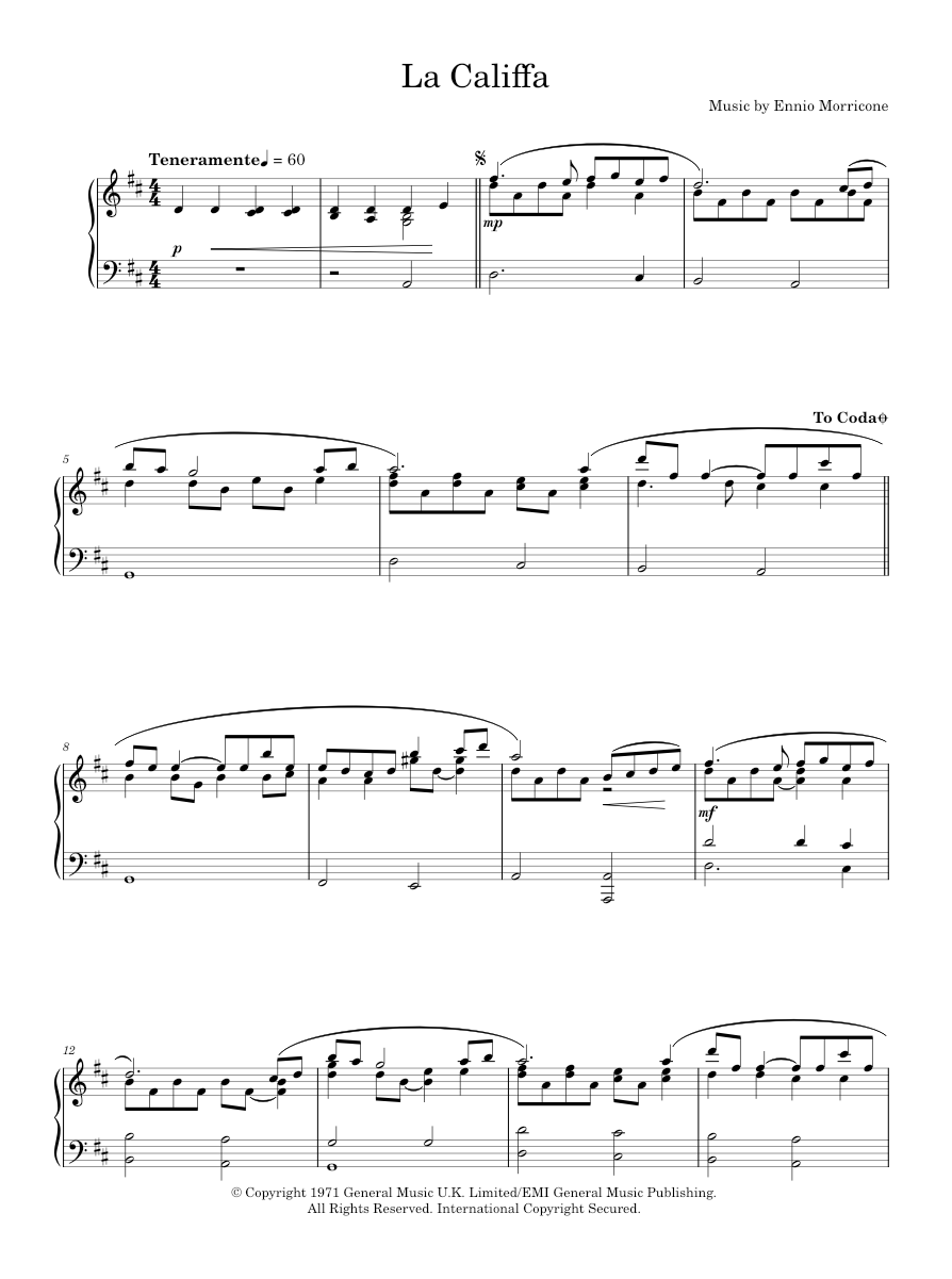 Play Official version of La Califfa Sheet Music by Ennio Morricone for ...