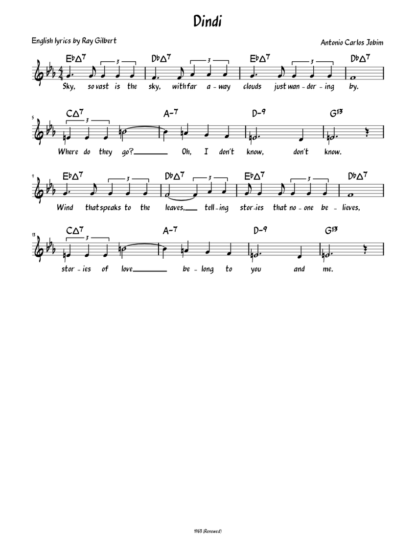 Dindi (Lead sheet with lyrics and verse ) Sheet music for Piano (Solo ...