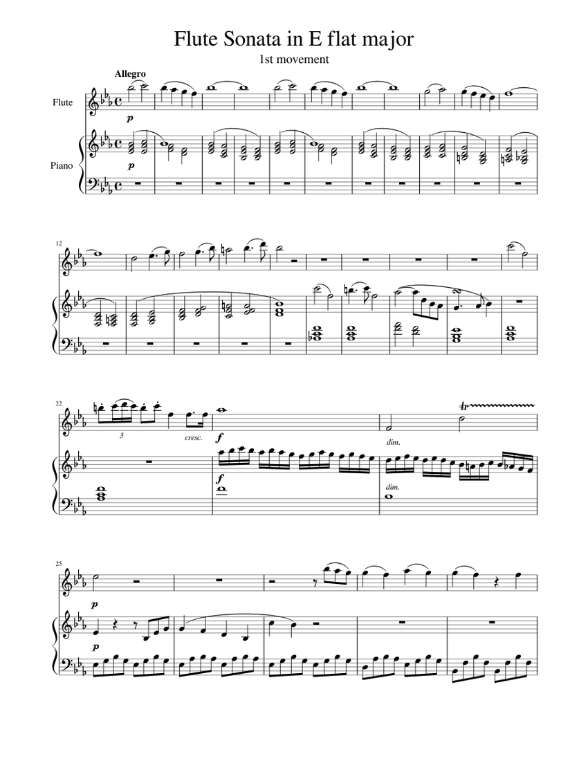 Flute Sonata No.1 in E flat major - 1st mov Sheet music for Piano, Flute (Solo) | Musescore.com