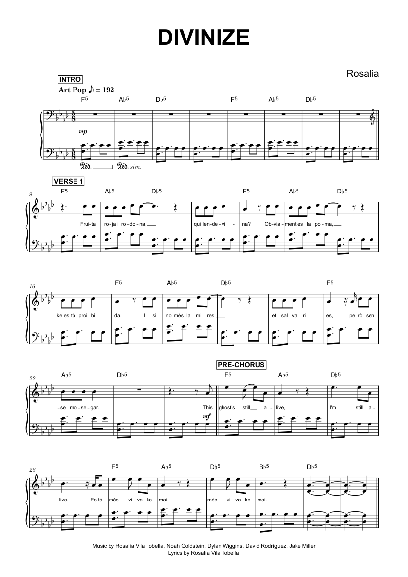 Play Official version of Divinize Sheet Music by ROSALÍA for Piano ...
