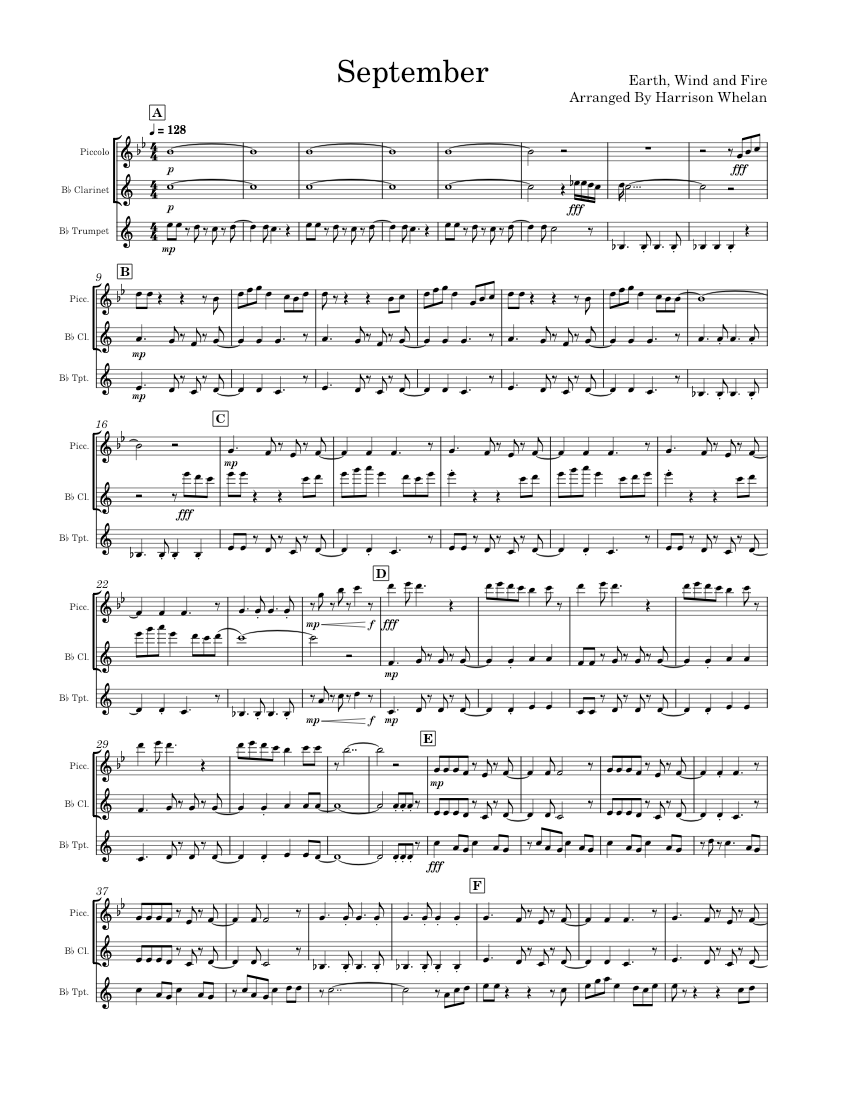 TRIO - September Sheet music for Flute piccolo, Clarinet in b-flat ...